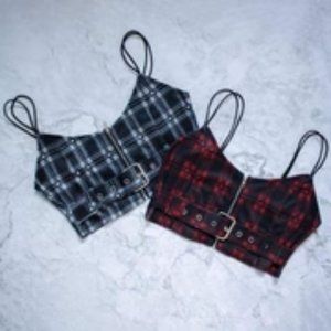Lychee | Tops | 866 Lychee Raspberry Plaid Waist Strap Crop Top M Check ...